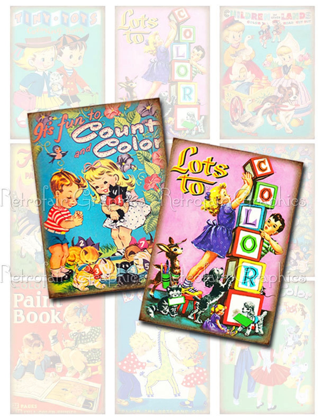 Instant Download, Retro Coloring Book Covers With Children, ATC Digital ...