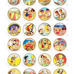 Summer Fun at the Beach Circles, Digital Collage Sheet of 1.5 Inch ...