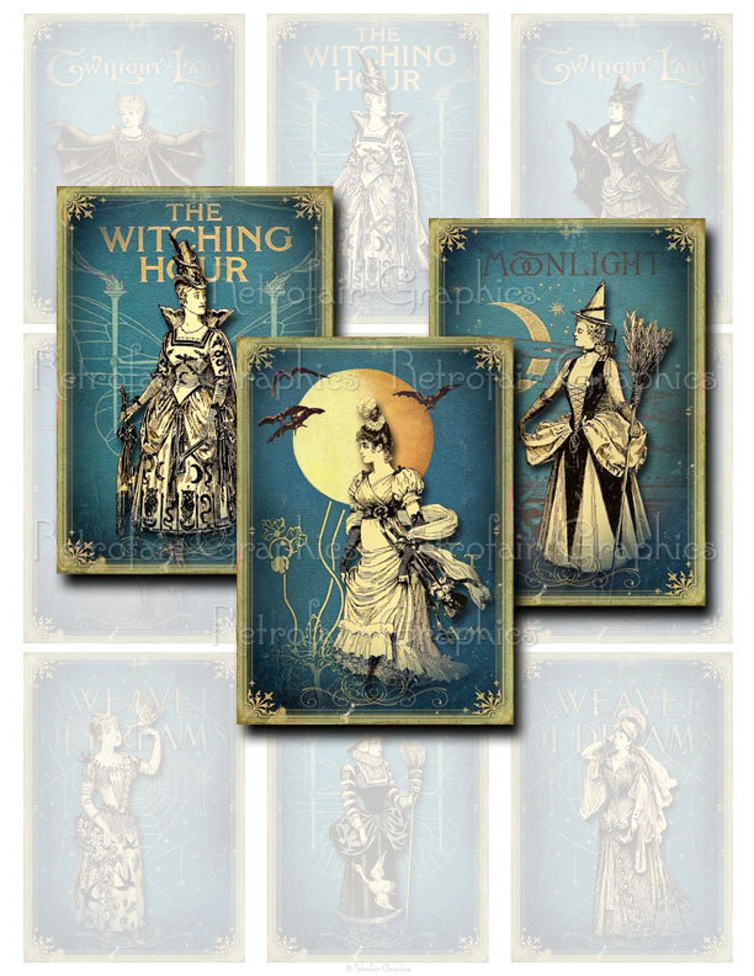 Gothic Witches, Halloween Digital Collage Sheet, ATC Sized Printable ...