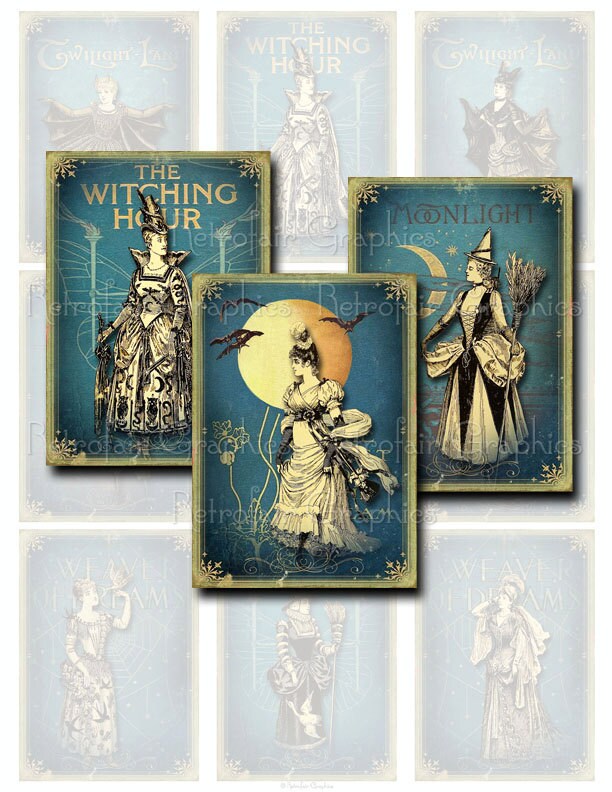 Gothic Witches Halloween Digital Collage Sheet ATC sized | Etsy