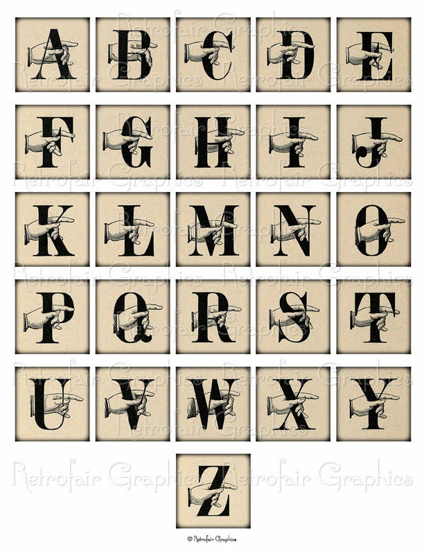 Antique Alphabet Digital Collage Sheet,1.5 Inch Square Vintage ...