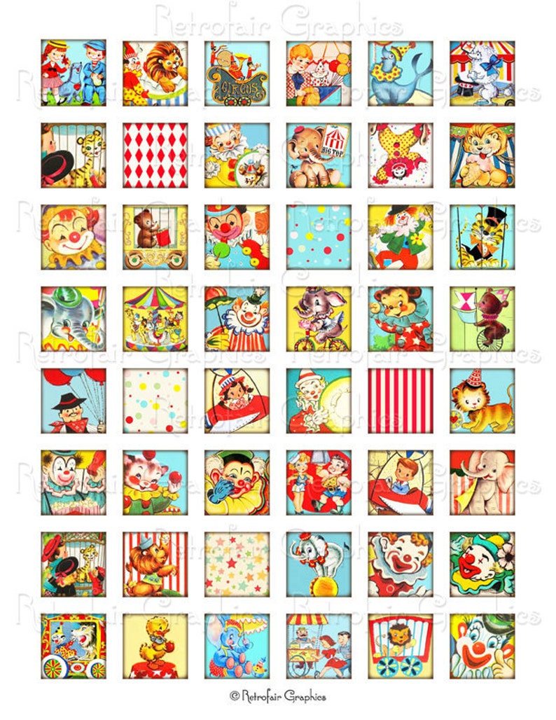 Instant Download Printables, Vintage Circus Carnival Avatars, 1 Inch ...