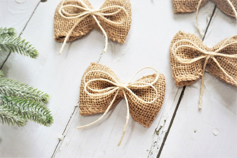 Set of 5 / 10 Burlap Ribbon Bows Rustic Gift Wrapping - Etsy