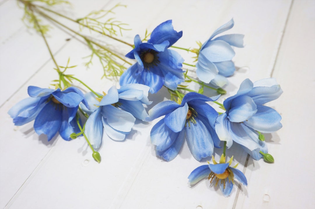 Artificial Deep Blue Cosmos, Silk Flowers, Faux Bouquet Flowers ...