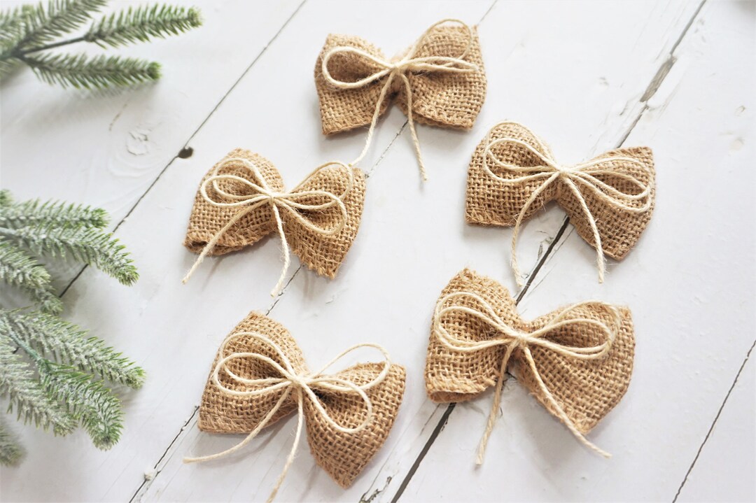 Set of 5 / 10 Burlap Ribbon Bows, Rustic Gift Wrapping, Christmas Gift ...