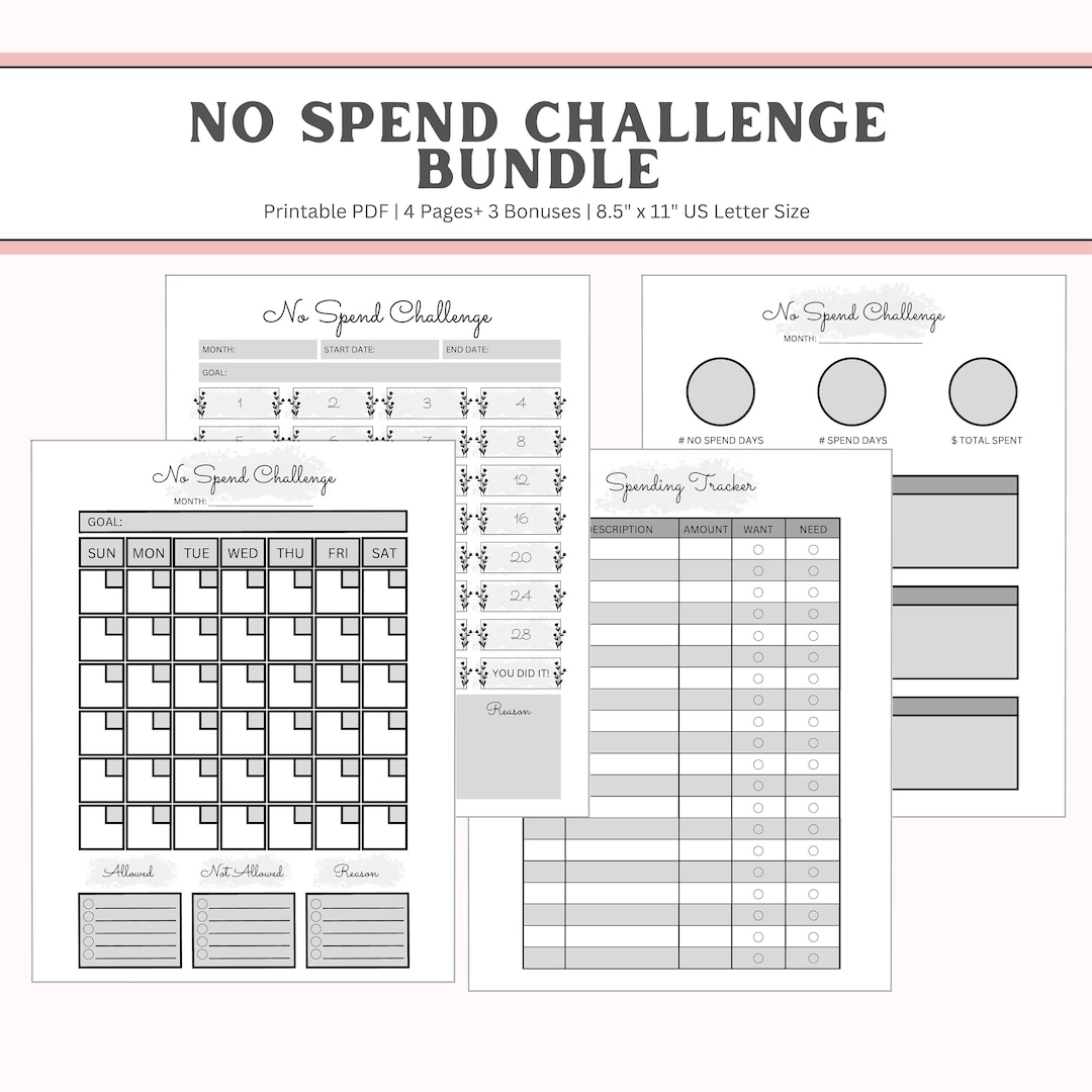 No Spend Challenge Bundle | 4 Page Bundle + 3 Bonuses | US Letter Size ...