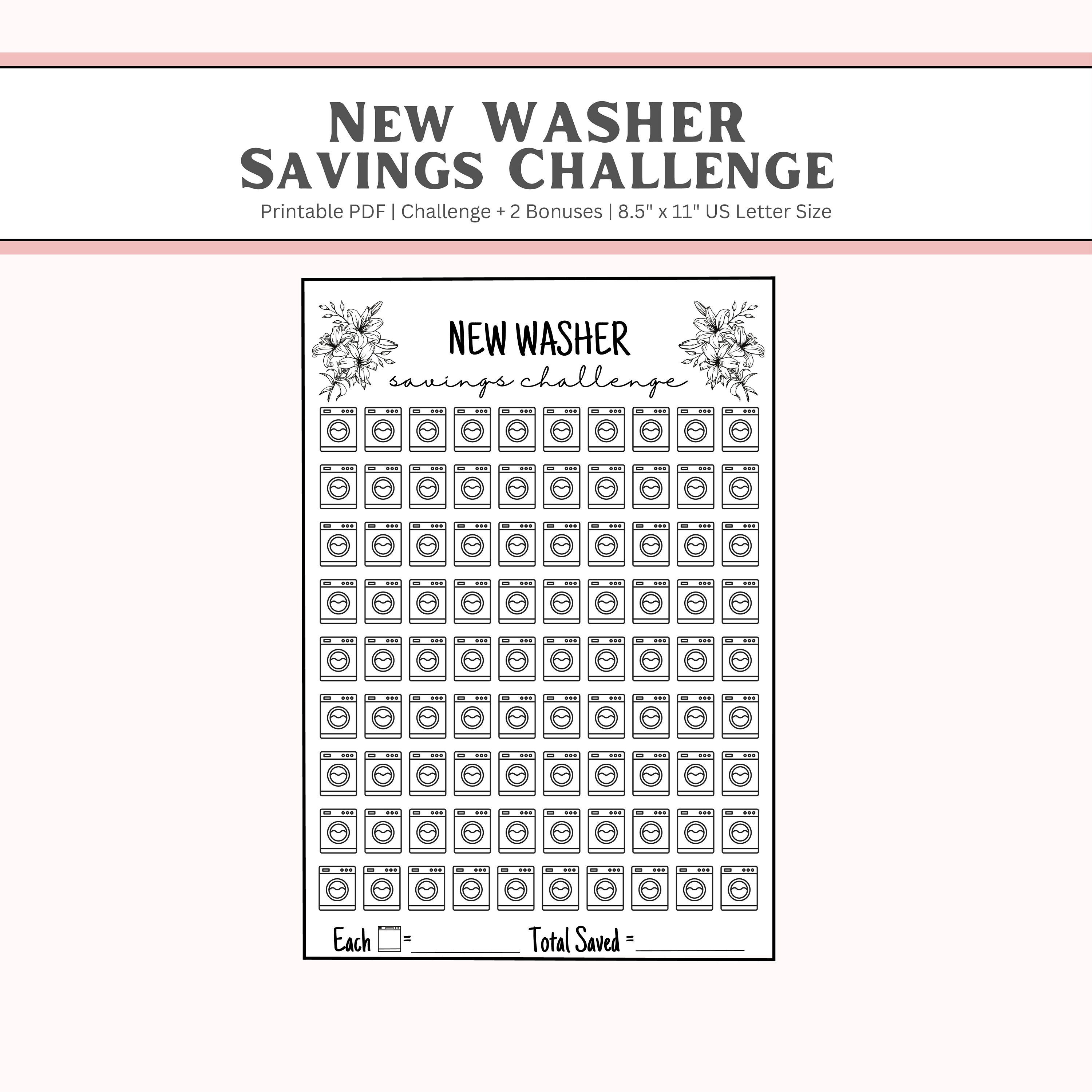 New Washer Savings Challenge Printable US Letter Size Savings Challenge ...