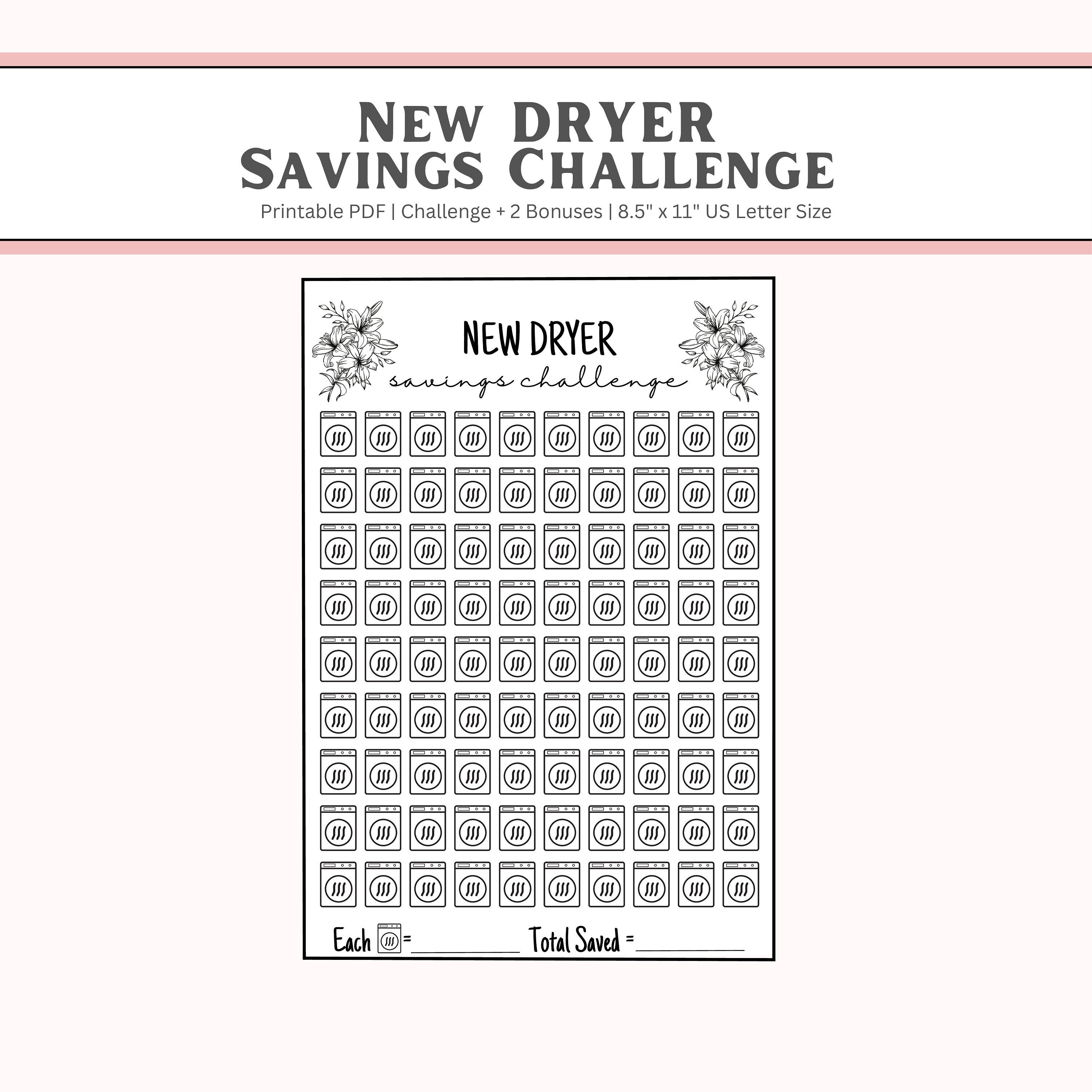 New Dryer Savings Challenge Printable US Letter Size Savings - Etsy