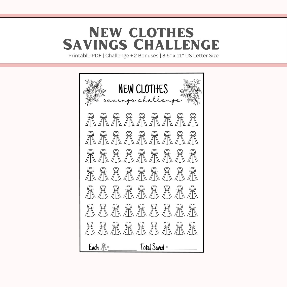 New Clothes Savings Challenge Printable | US Letter Size Savings ...