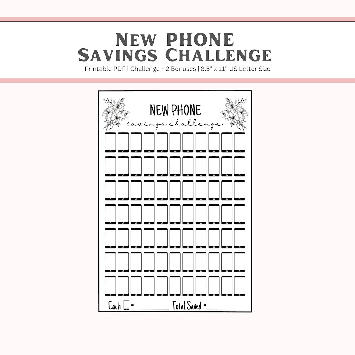 New Phone Savings Challenge Printable | US Letter Size Savings ...