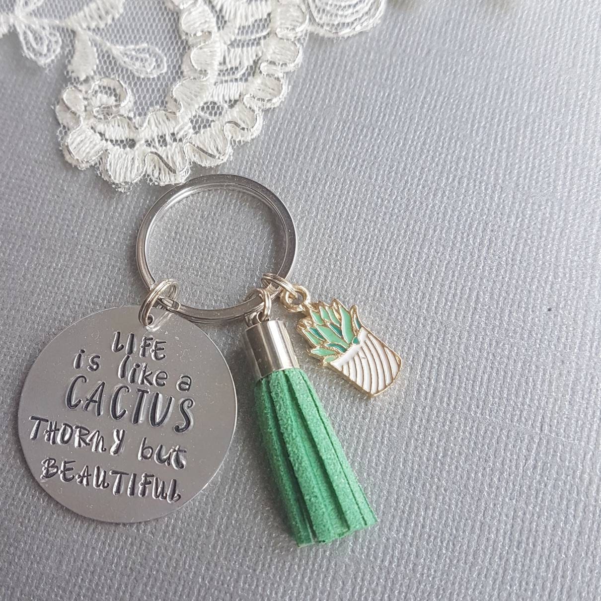 Inspirational Keychain Succulent Gift Cactus Gift | Etsy