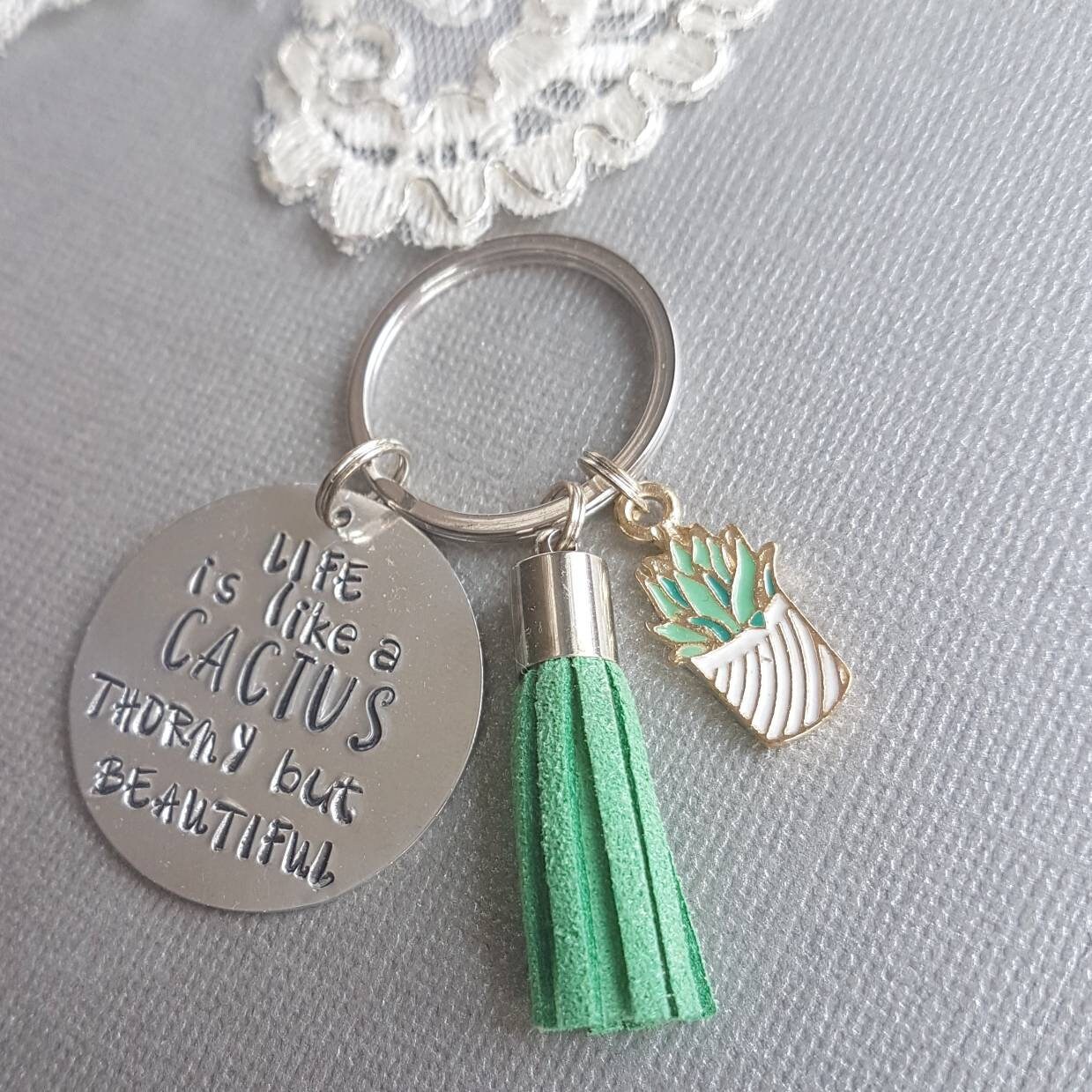 Inspirational Keychain Succulent Gift Cactus Gift | Etsy