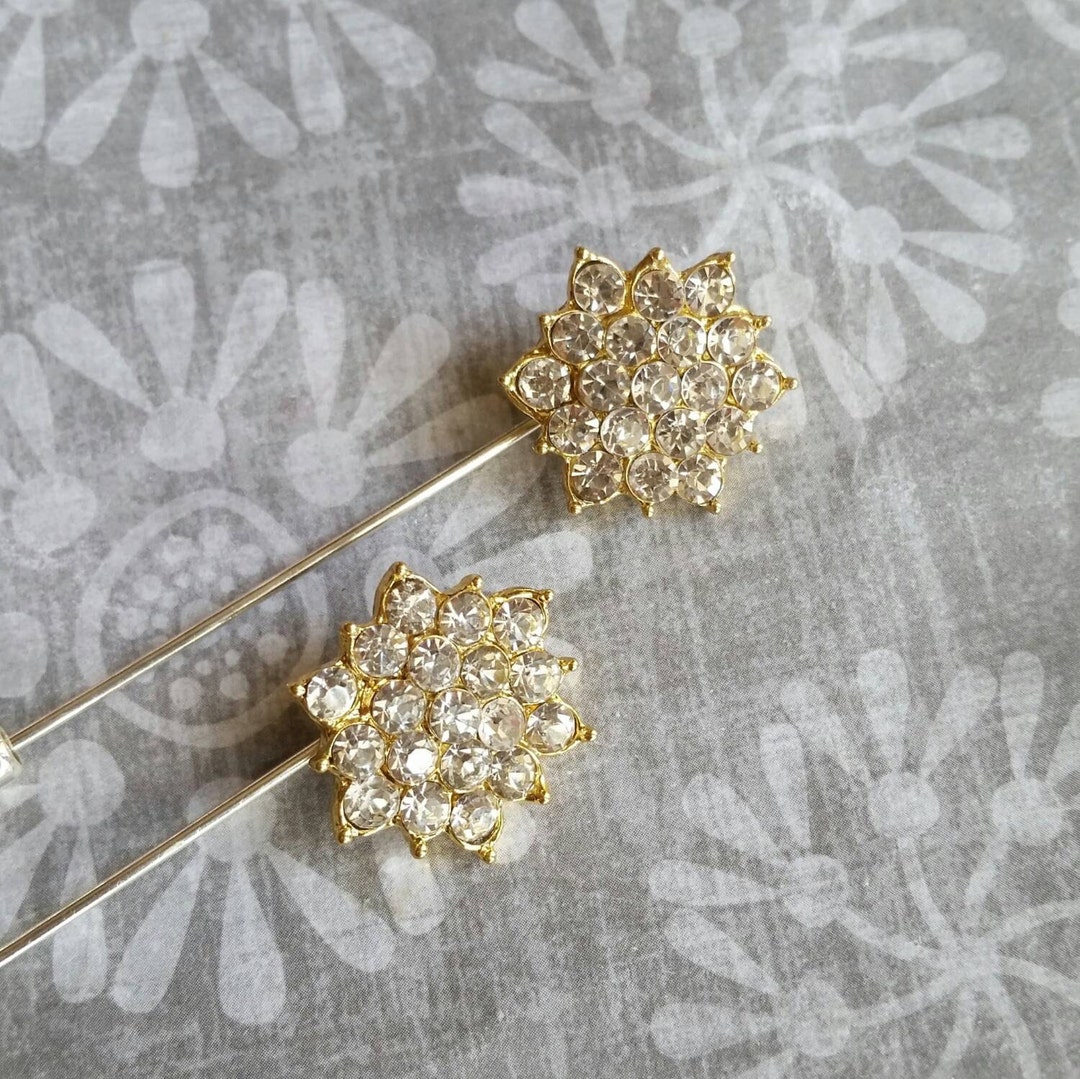Hijab Pin, Gold Sparkling Flower Pin, Vintage Hat Pin, Hijab Accessory ...