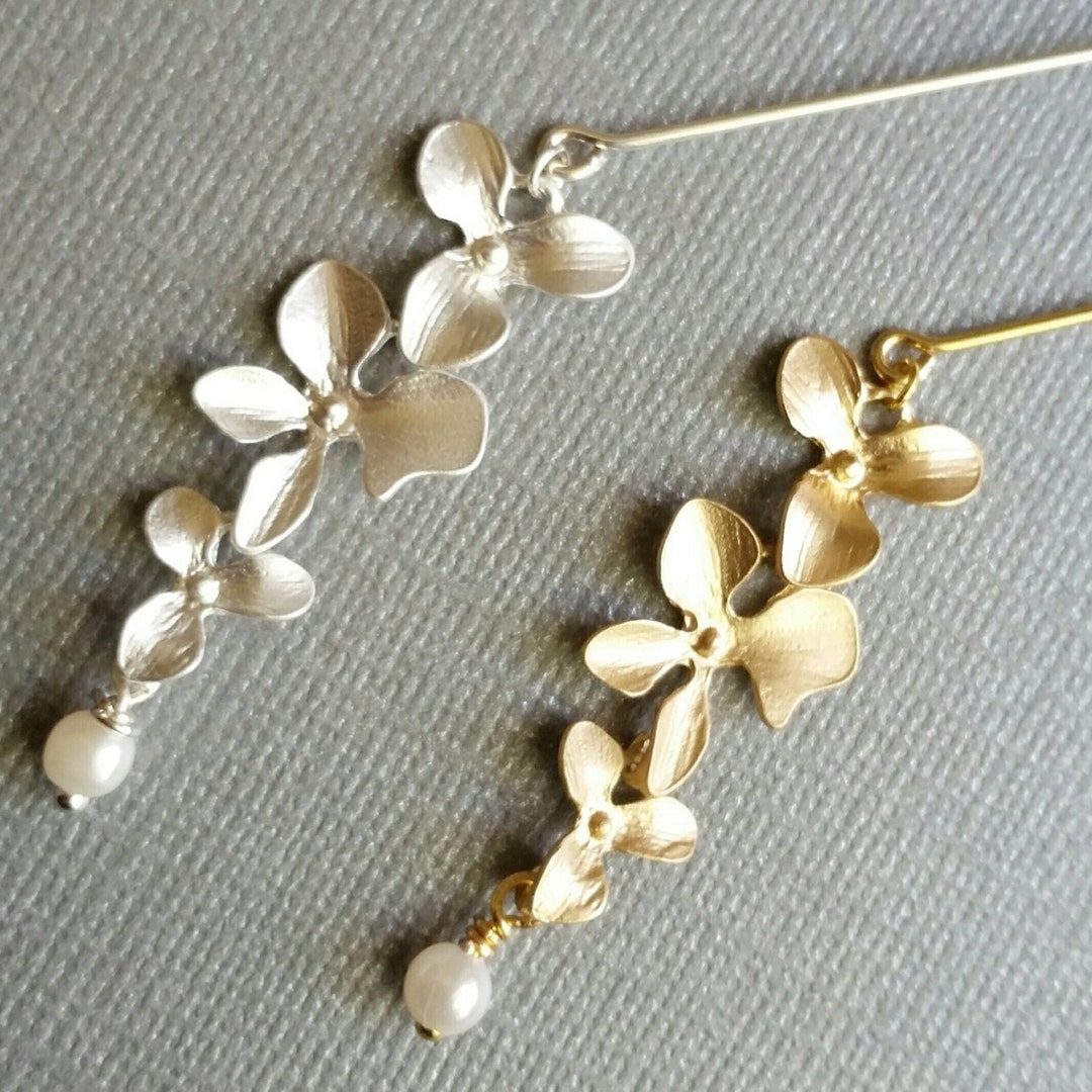 Orchids Pearl Hijab Pins, Matt Gold Silver, Hijab Accessory, Bridal ...