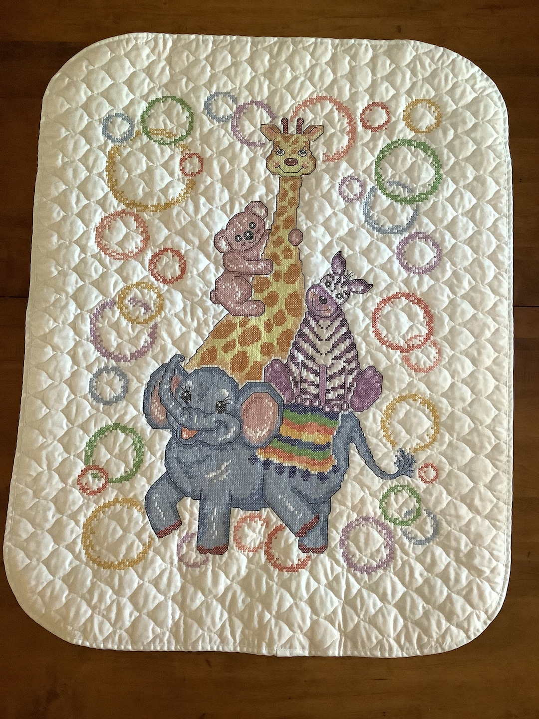 Zoo Animal Stack Hand Cross Stitched Finished Baby Quilt - Etsy