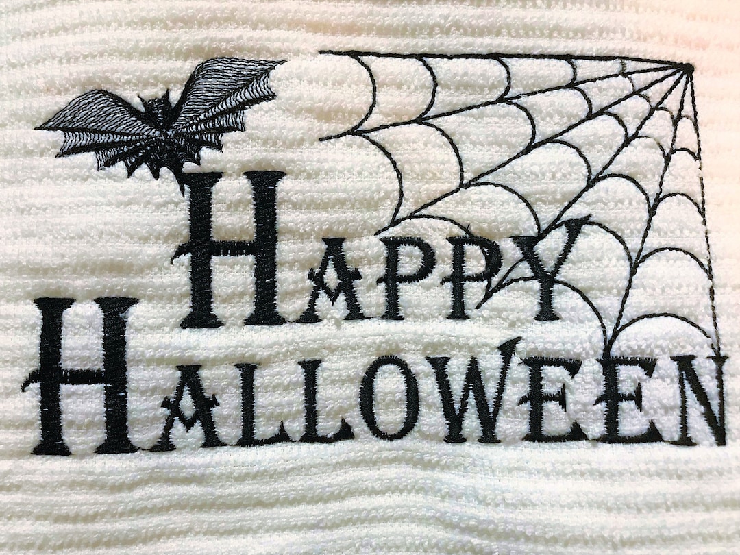 Happy Halloween Bat, Spider Web, Word Art, Scary, Spooky Embroidery ...