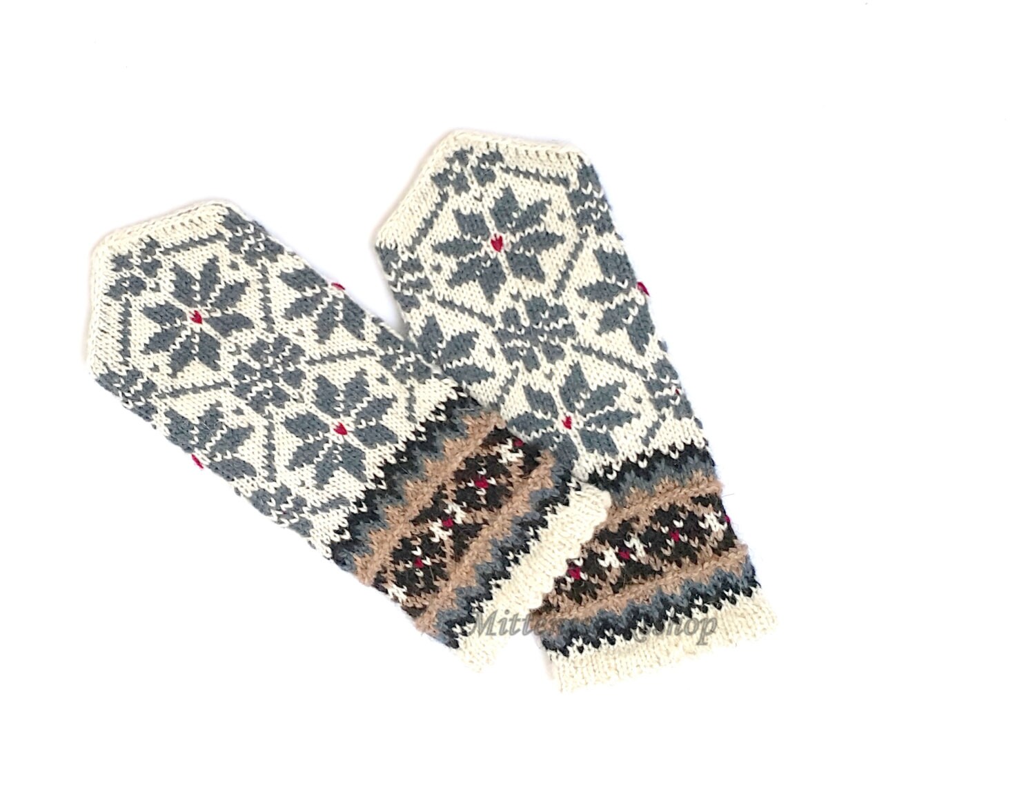 Gray White Hand Knitted Mittens, Wool Mittens, Latvian Mittens, Hand ...