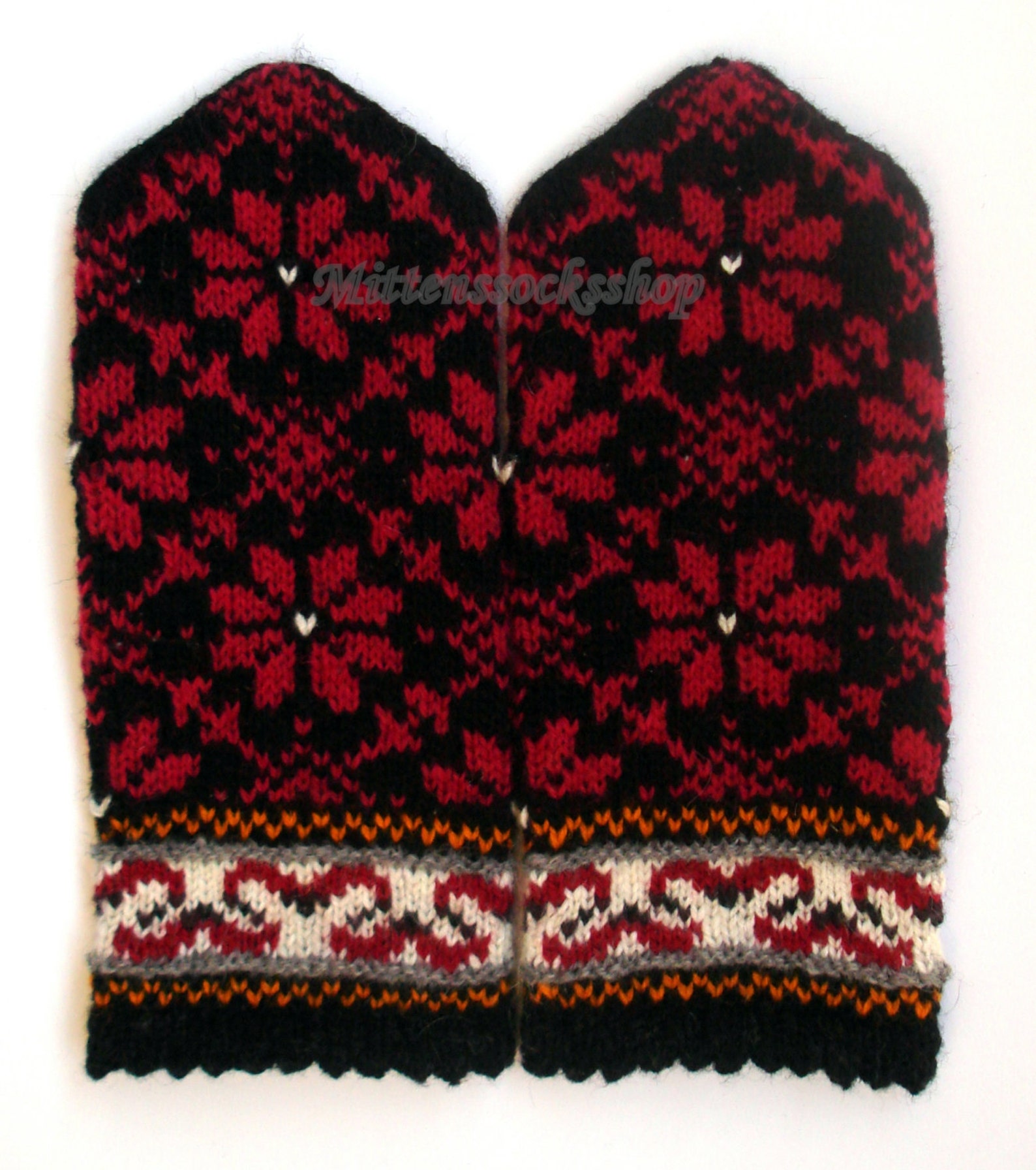 Hand Knitted Red Black White Mittens Latvian Mittens Hand - Etsy