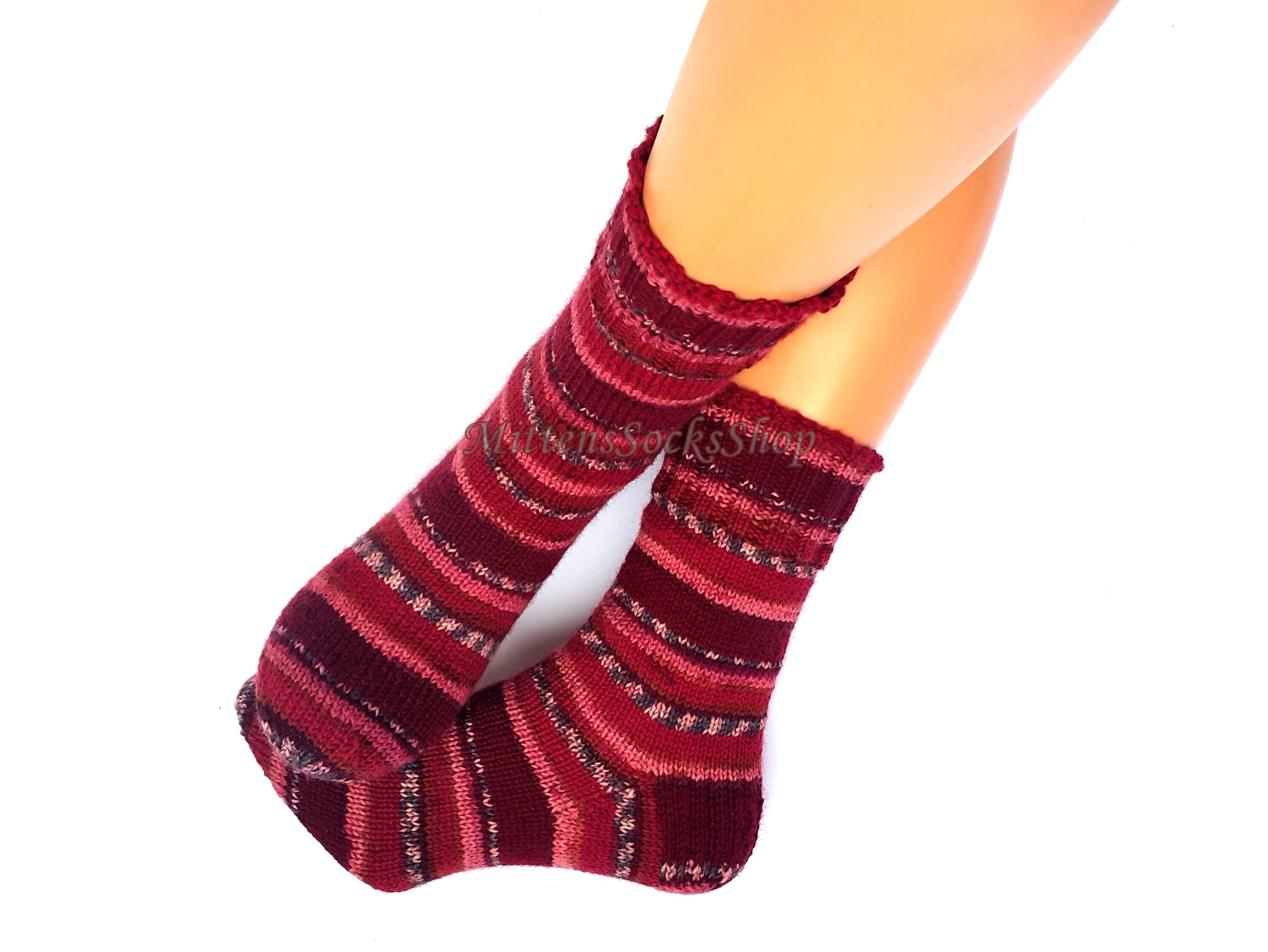 Hand Knitted Red Striped Socks Red Socks Adult Socks Wool - Etsy UK