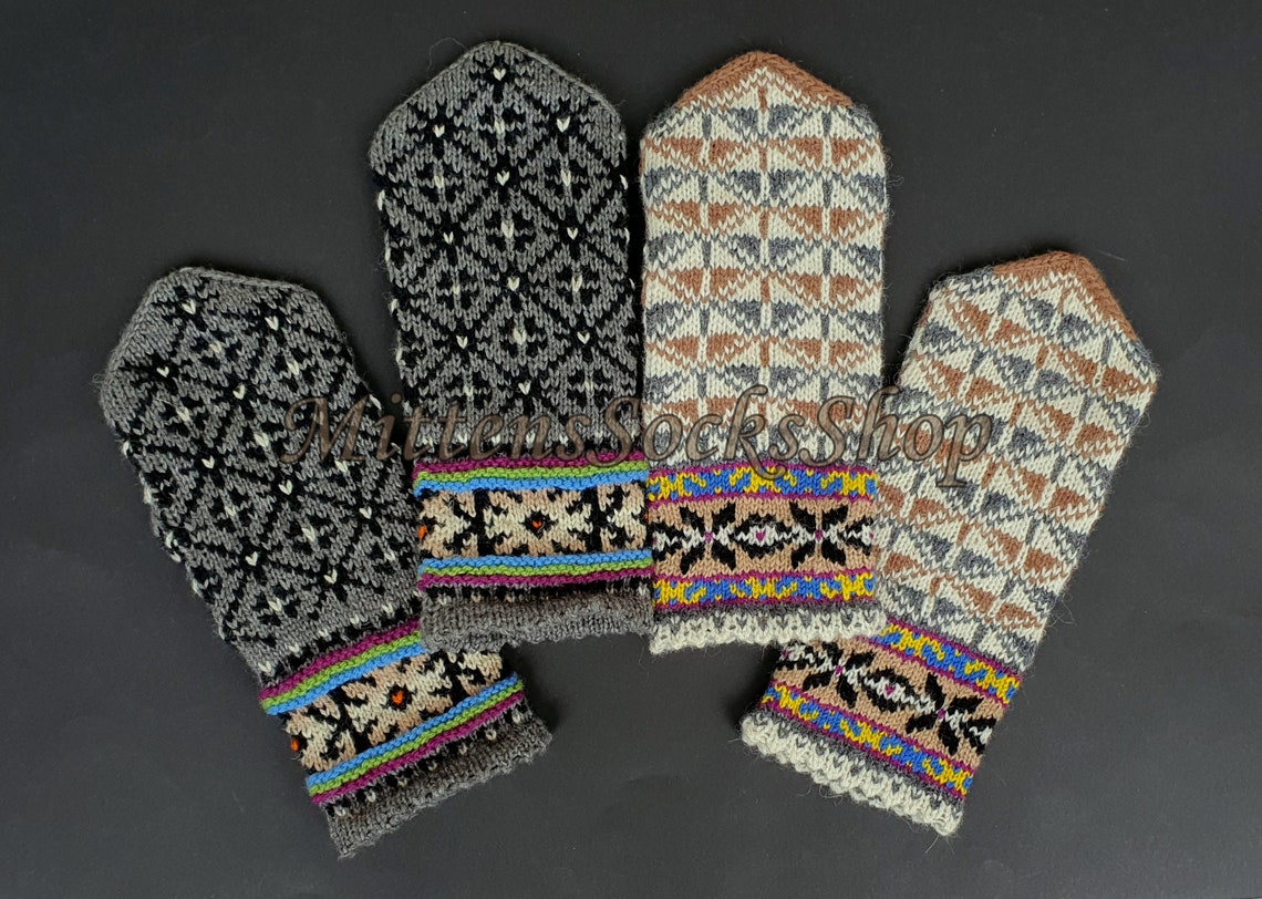 Hand Knitted Wool Mittens: Scandinavian Latvian Style - Etsy