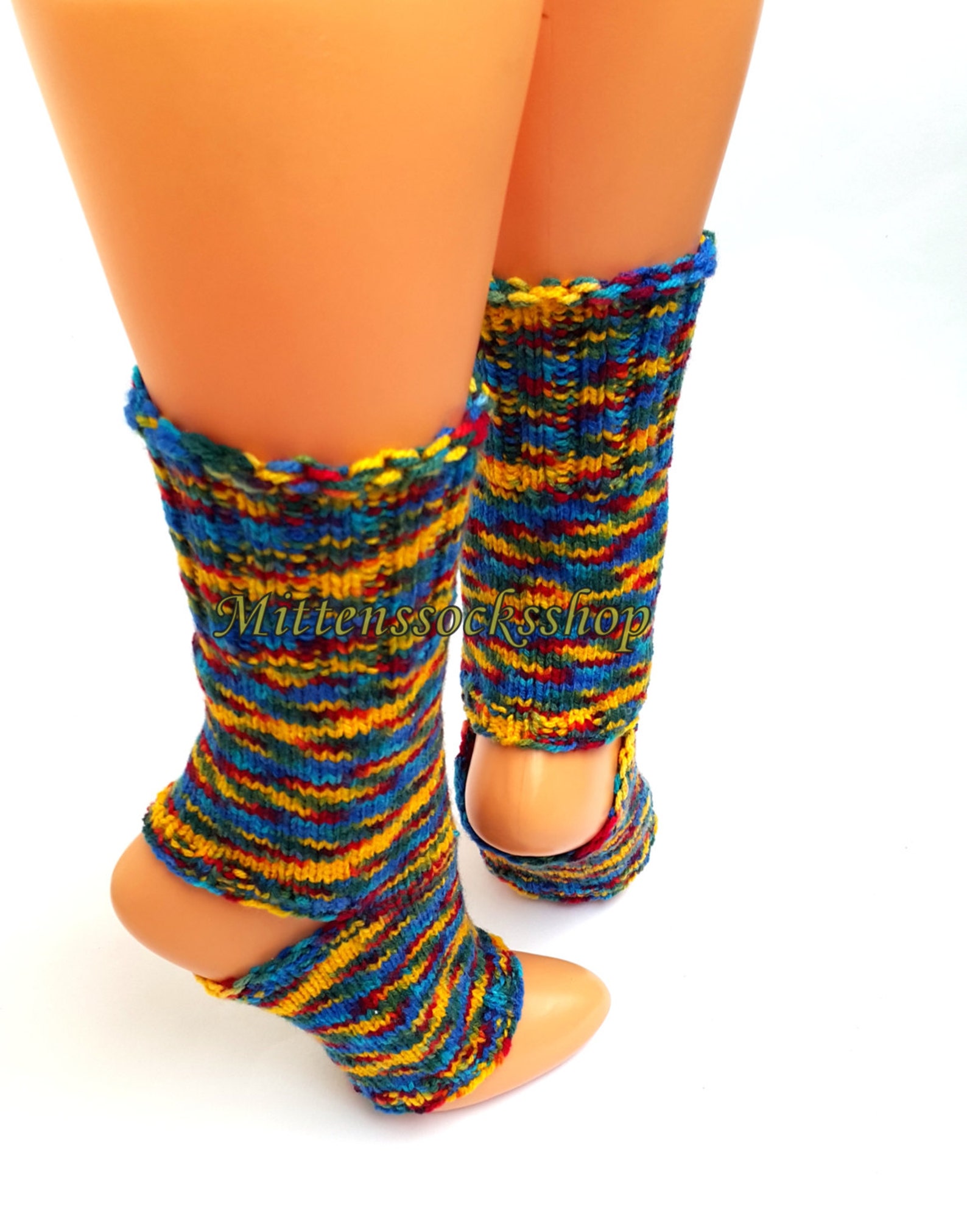 Rainbow Hand Knitted Yoga Socks Girls Yoga Socks Colorful Yoga Socks Knit Socks Dance Socks