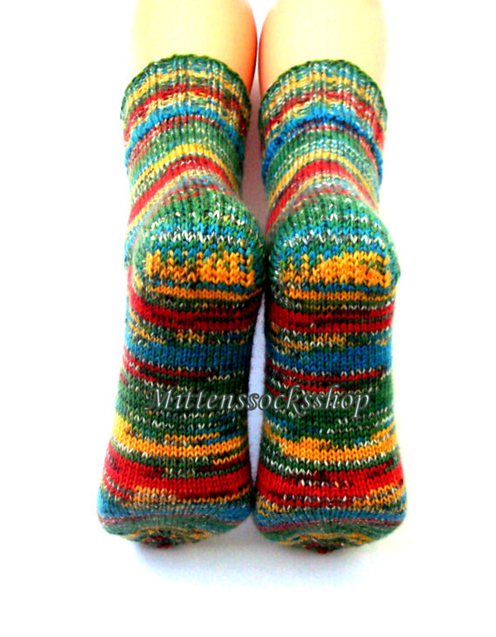 Green Blue Red Yellow Hand Knitted Socks Green Red Womens - Etsy