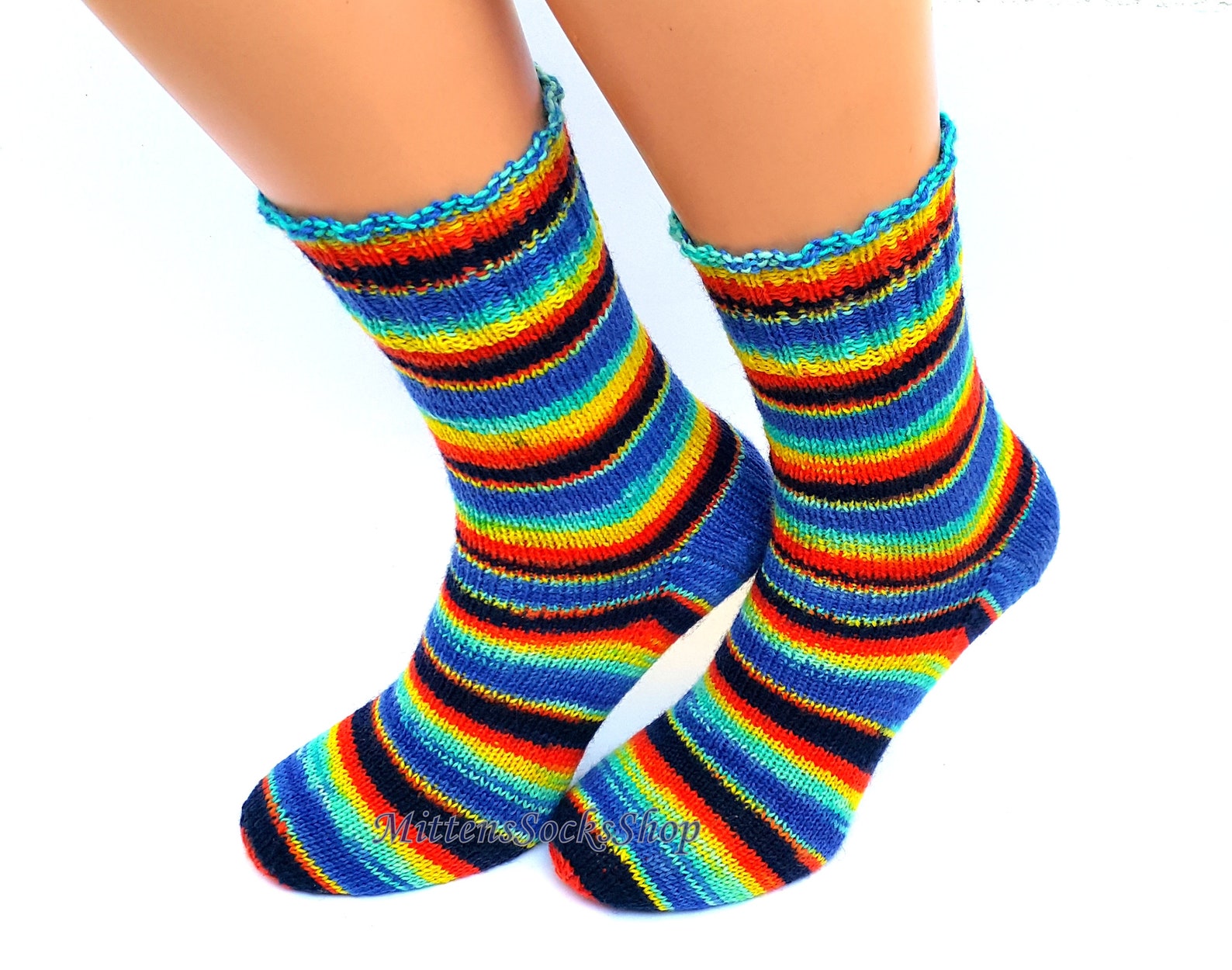 Hand Knitted Rainbow Socks Colorful Socks Stylish Womens - Etsy