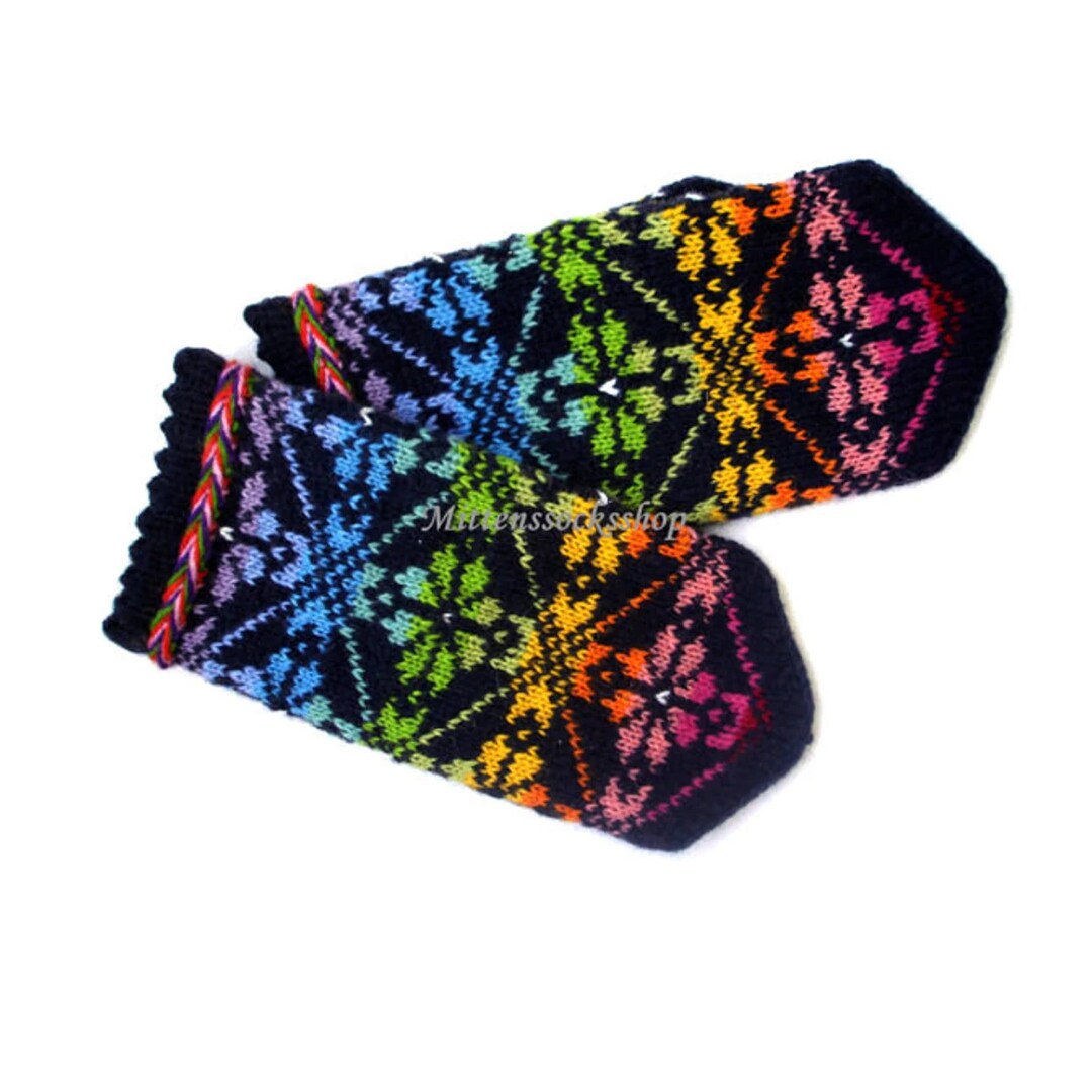 Hand Knitted Wool Mittens, Rainbow Mittens, Latvian Mittens, Knit Wool ...
