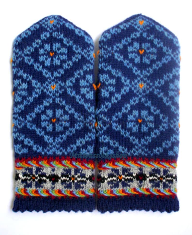 Blue Wool Mittens Hand Knitted Mittens Hand Knitted Blue - Etsy