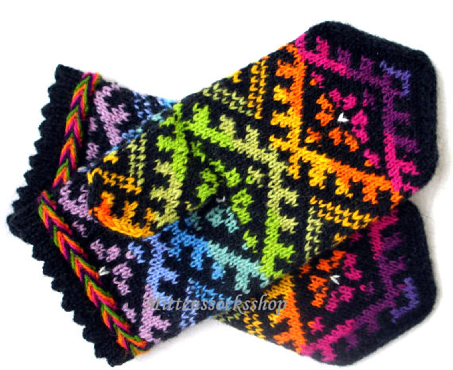 Rainbow Mittens, Hand Knitted Wool Mittens, Rainbow Gloves, Latvian ...