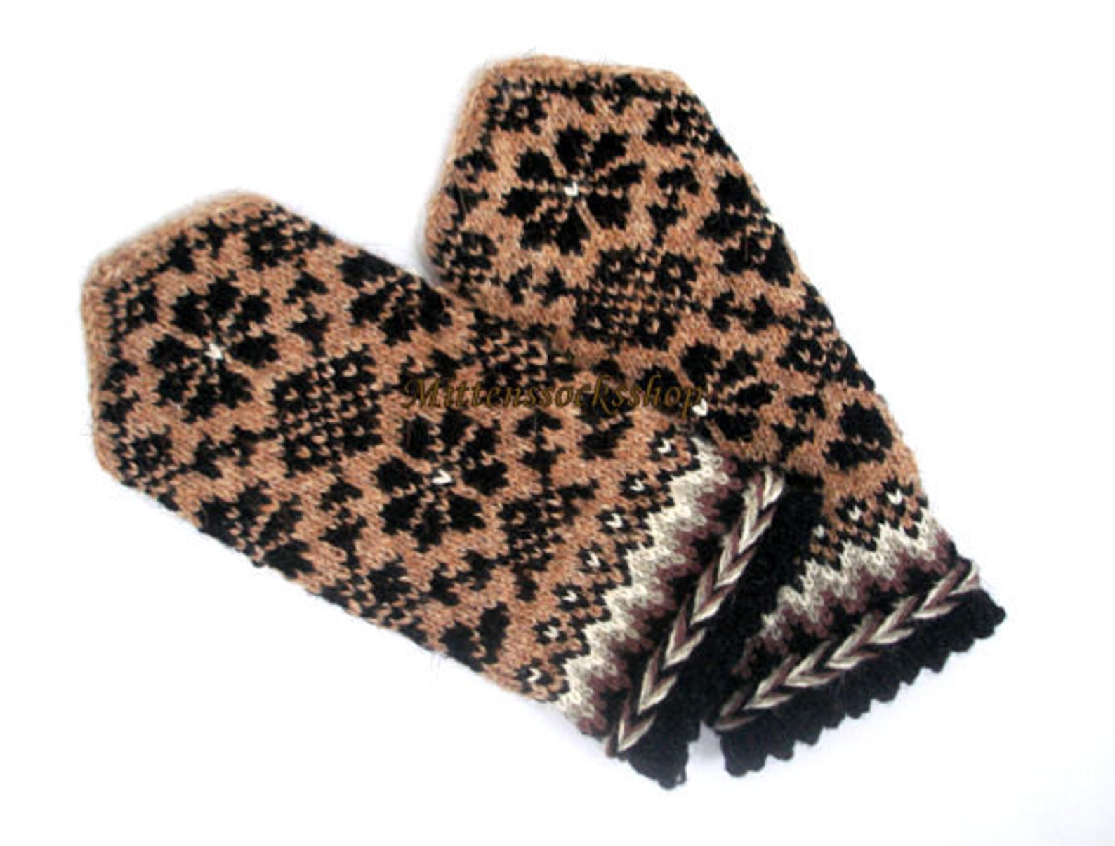 Beige Black Hand Knitted Wool Mittens Latvian Mittens Beige - Etsy