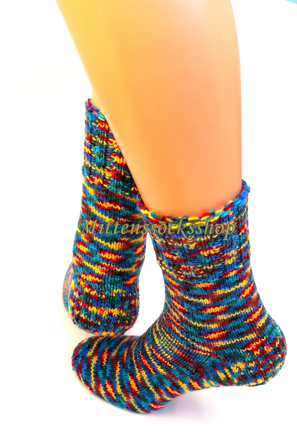 Rainbow Socks, Hand Knitted Womens Socks, Stylish Socks, Rainbow Girls ...