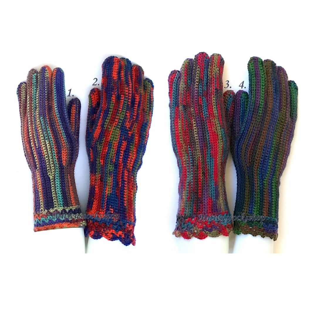 Multicolor Gloves With Fingers, Crochet Gloves With Fingers, Rainbow ...