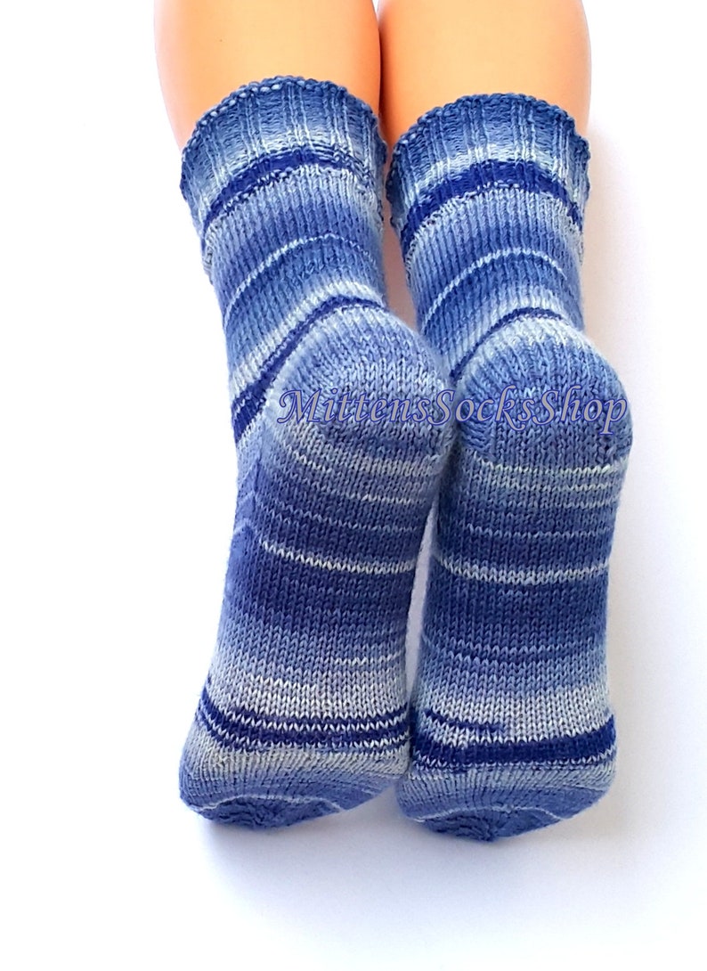 Hand Knit Blue Socks Denim Blue Womens Socks Blue Mens - Etsy