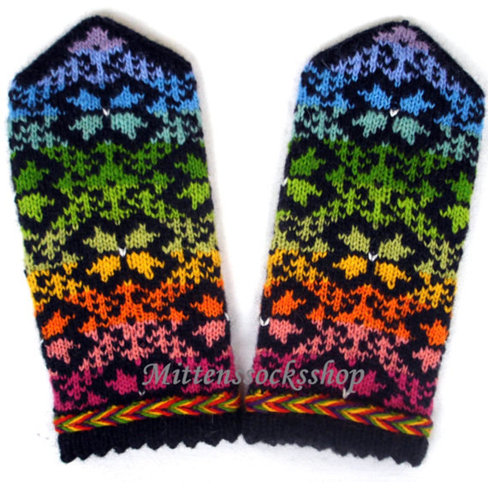 Hand Knit Rainbow Mittens, Wool Mittens, Rainbow Gloves, Latvian ...