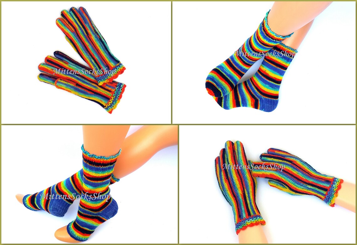 Hand Knitted Rainbow Socks Colorful Socks Stylish Womens - Etsy