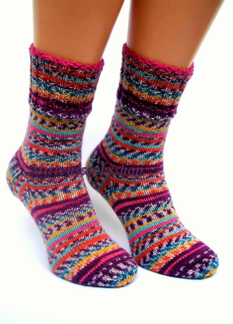 Multicolor Socks Hand Knit Socks Wool Socks Striped - Etsy