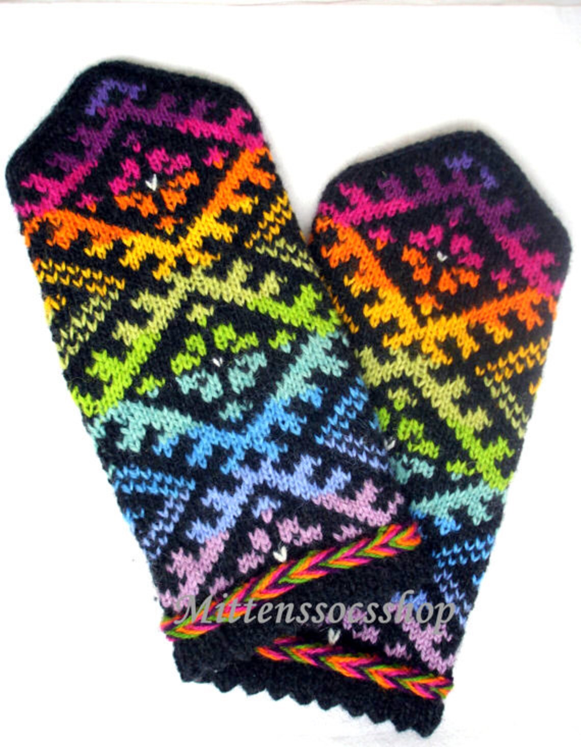 Rainbow Mittens Hand Knitted Wool Mittens Hand Knit Rainbow | Etsy