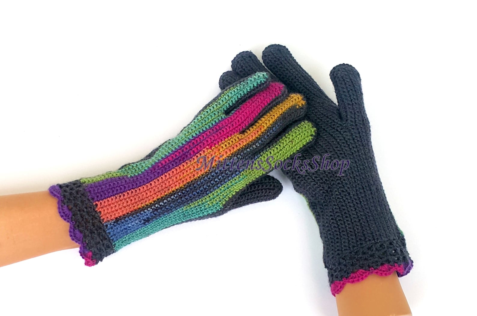 Rainbow Gloves With Fingers Womens Multicolor Gloves With - Etsy