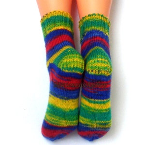 Blue Green Red Yellow Socks, Hand Knitted Blue Green Red Yellow Womens ...