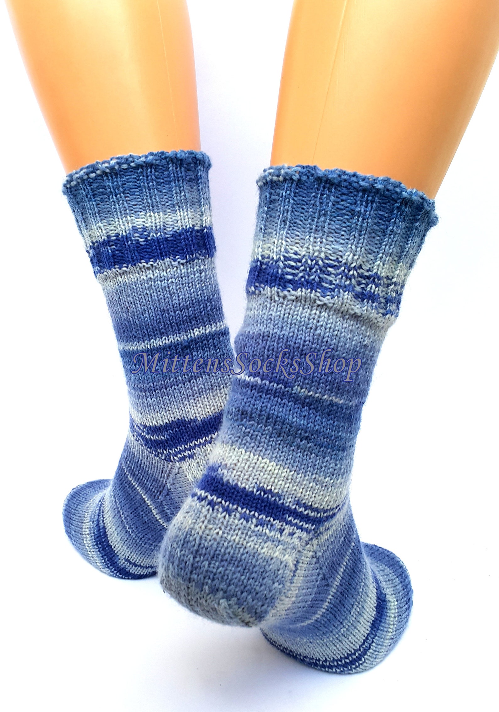Hand Knit Blue Socks, Denim Blue Womens Socks, Blue Mens Socks, Warm ...