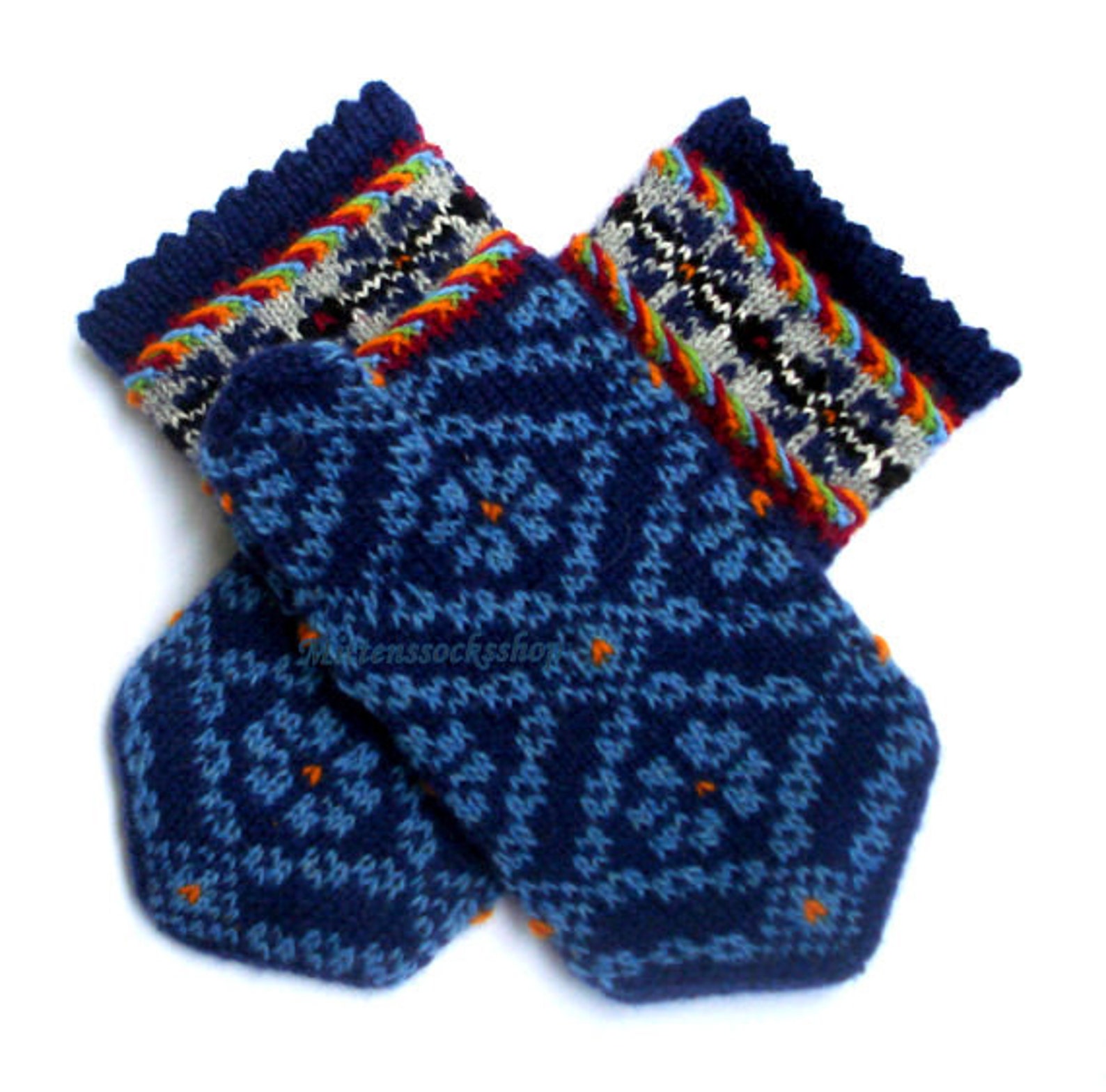 Blue Wool Mittens, Hand Knitted Mittens, Hand Knitted Blue Gloves, Wool ...