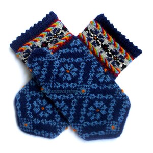 Blue Wool Mittens, Hand Knitted Mittens, Hand Knitted Blue Gloves, Wool ...