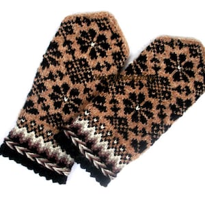 Beige Black Hand Knitted Wool Mittens, Latvian Mittens, Beige Black ...