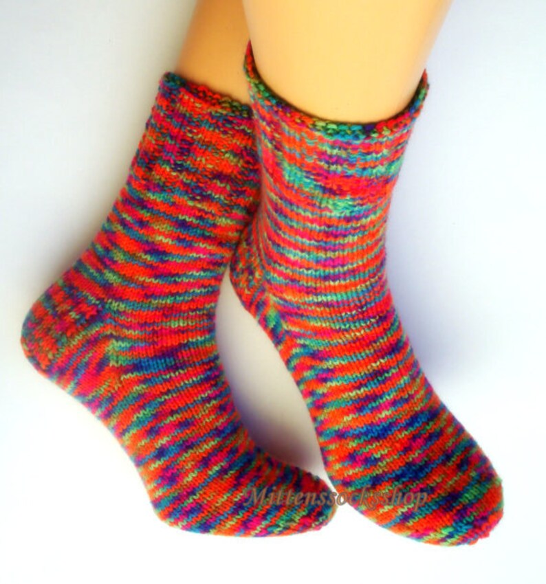 Hand Knitted Rainbow Socks From Acrylic Yarn : Colorful Winter ...