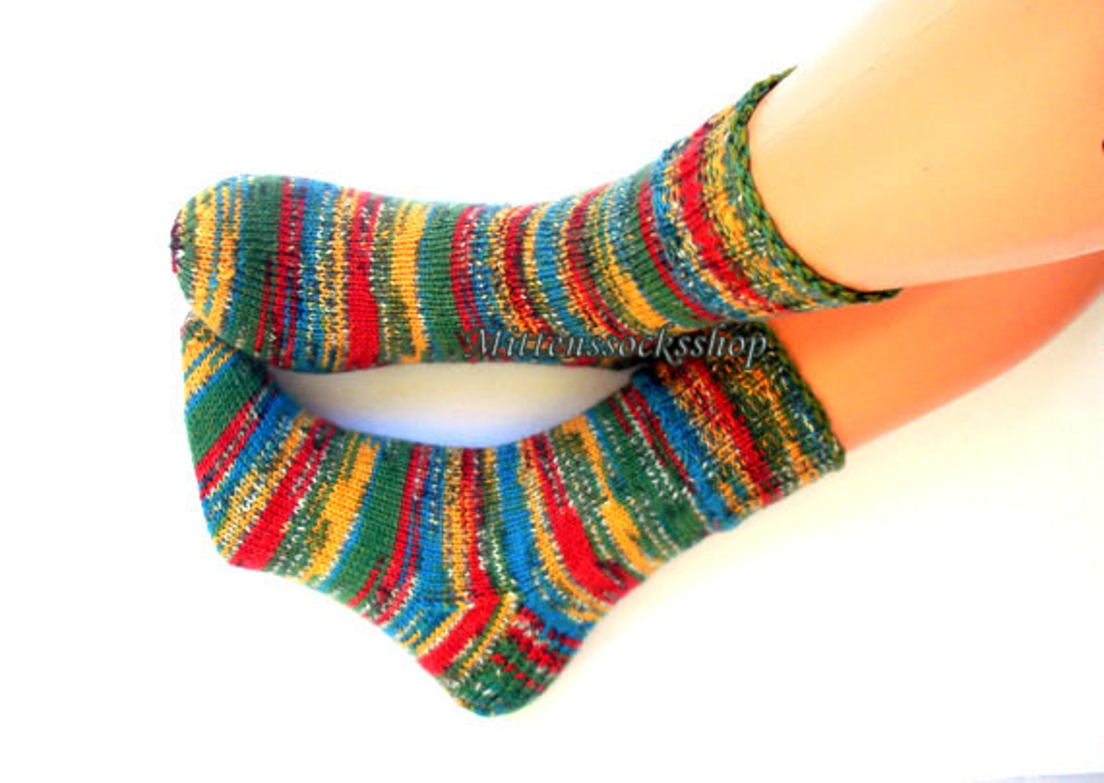 Green Blue Red Yellow Hand Knitted Socks, Green Red Womens Socks ...
