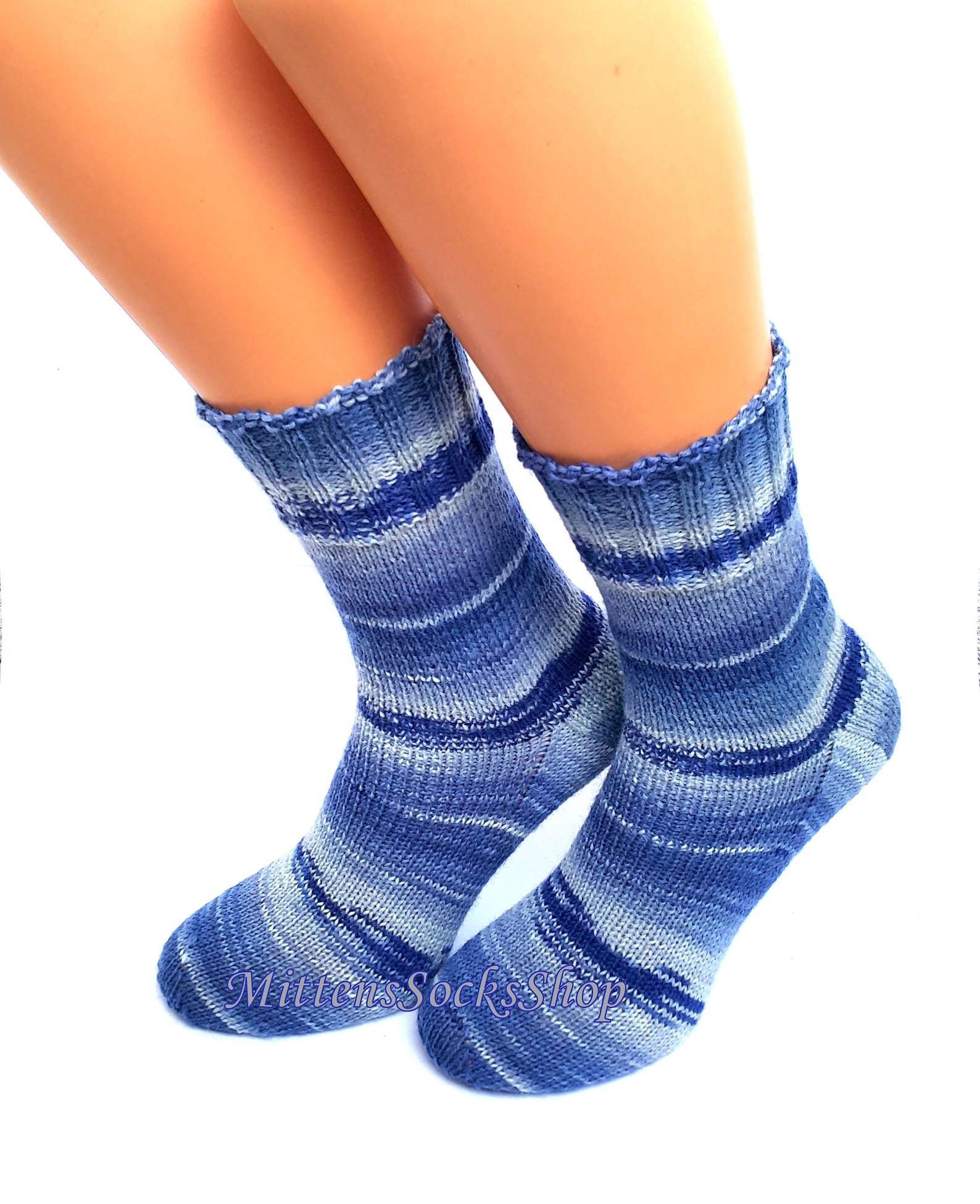 Hand Knit Blue Socks, Denim Blue Womens Socks, Blue Mens Socks, Warm ...