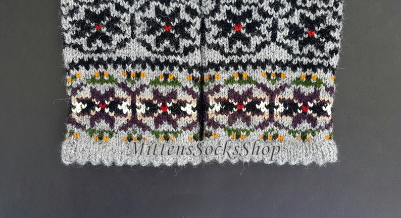 Hand Knit Wool Latvian Mittens: Gray Black Scandinavian Warm Winter ...