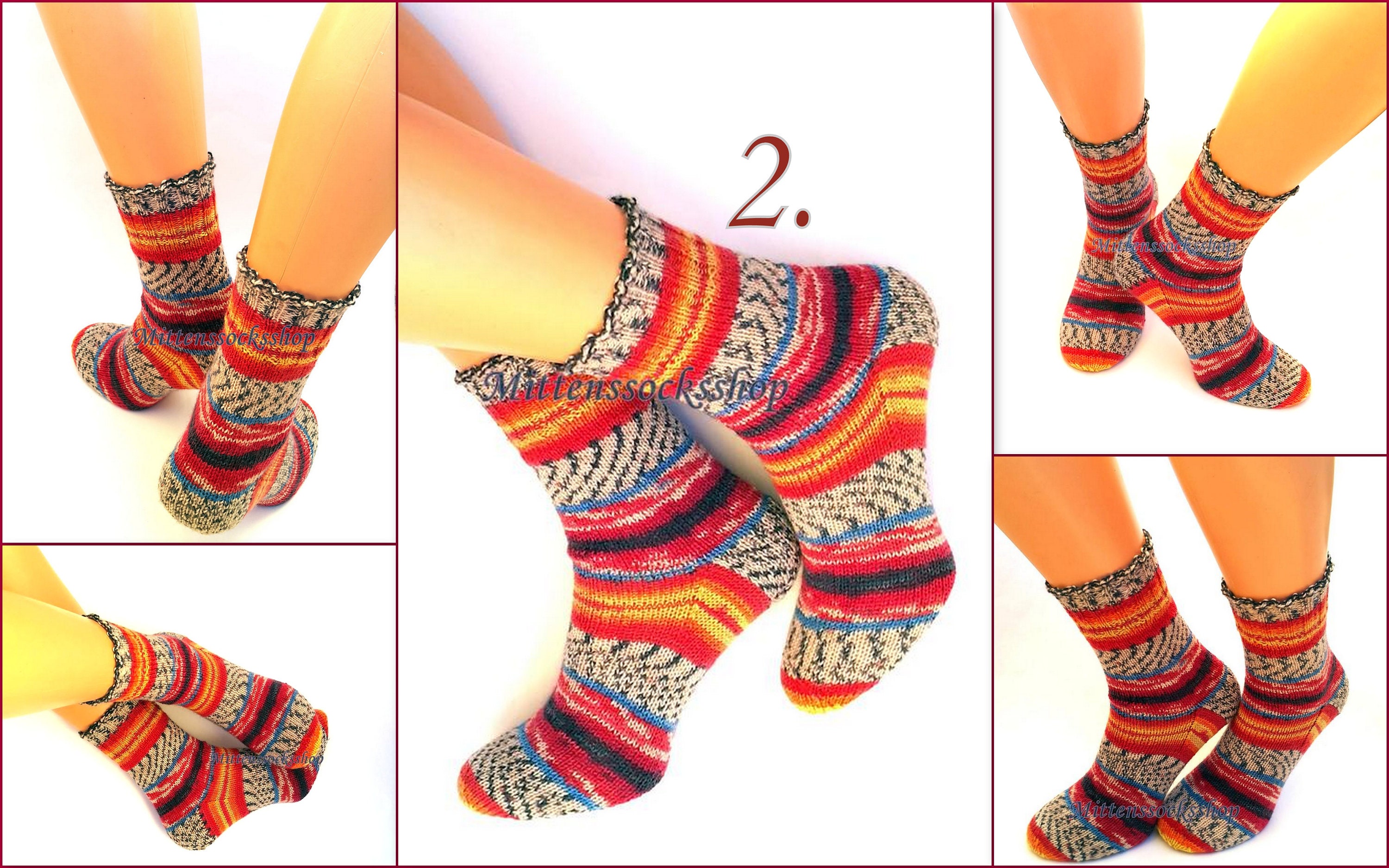 Red Orange Yellow Socks Hand Knit Socks Striped Socks - Etsy