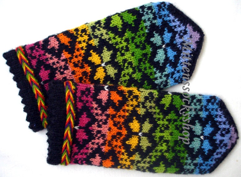 Hand Knit Rainbow Mittens, Wool Mittens, Rainbow Gloves, Latvian ...